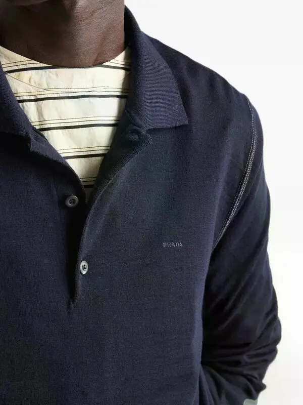 Prada Long-sleeved Wool Polo Sweater - Blue