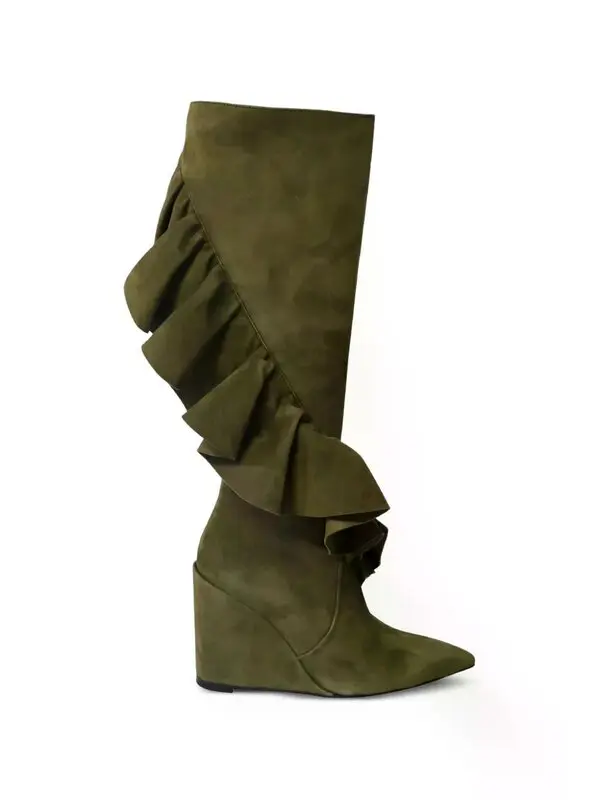 JW Anderson Ruffle Wedge-heel Boots - Green