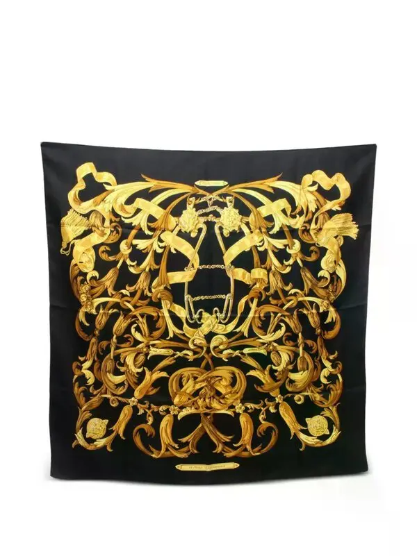 Hermès 2010s 90 Le Mors À La Conétable Scarf - Black