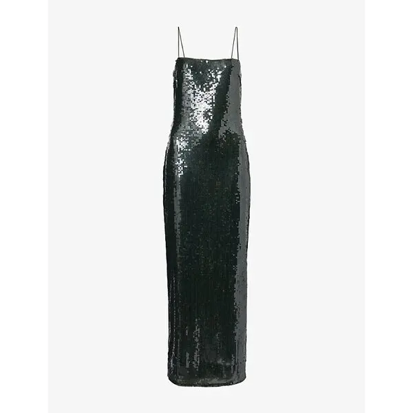 ROTATE BY BIRGER CHRISTENSEN Square-neck Sequin Maxi Slip Dress - Black Olive