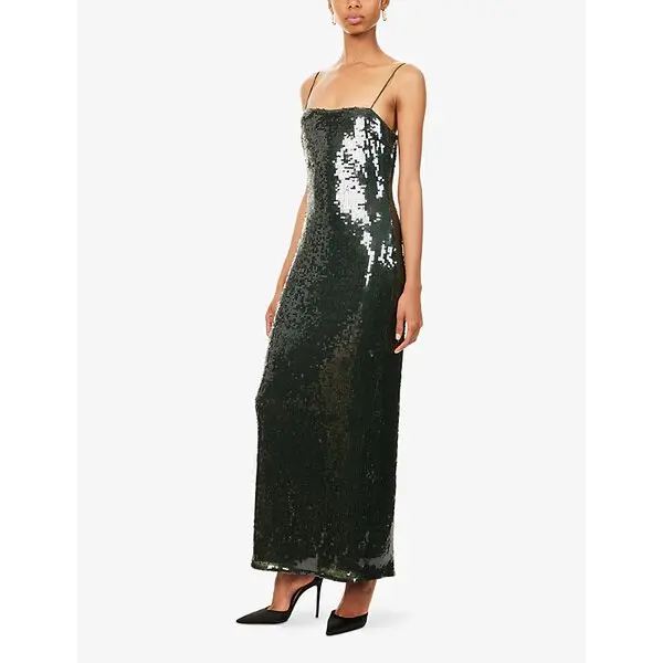 ROTATE BY BIRGER CHRISTENSEN Square-neck Sequin Maxi Slip Dress