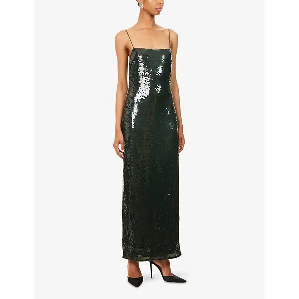 ROTATE BY BIRGER CHRISTENSEN Square-neck Sequin Maxi Slip Dress