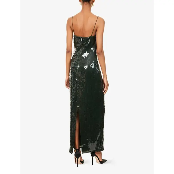 ROTATE BY BIRGER CHRISTENSEN Square-neck Sequin Maxi Slip Dress