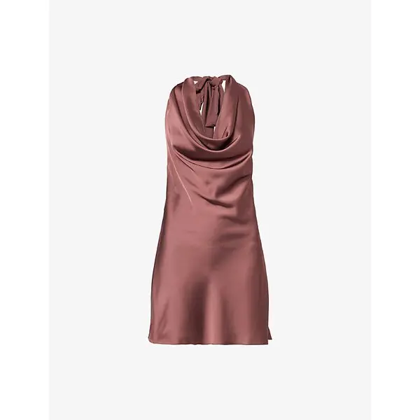 Anna October Margaret Draped Satin Mini Dress - Brown