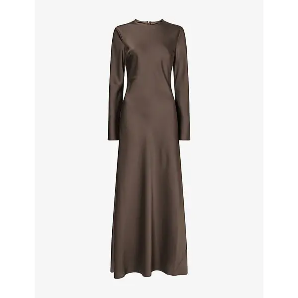 ROTATE BY BIRGER CHRISTENSEN Long-sleeve Satin Maxi Dress - Black Olive