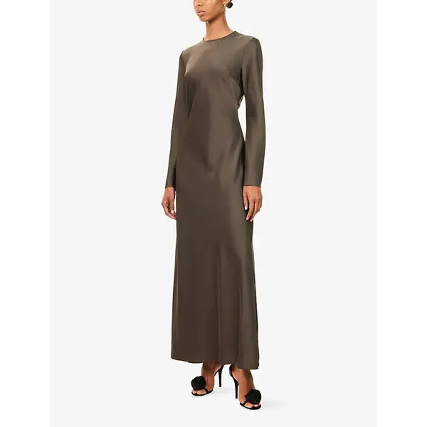ROTATE BY BIRGER CHRISTENSEN Long-sleeve Satin Maxi Dress - Black Olive