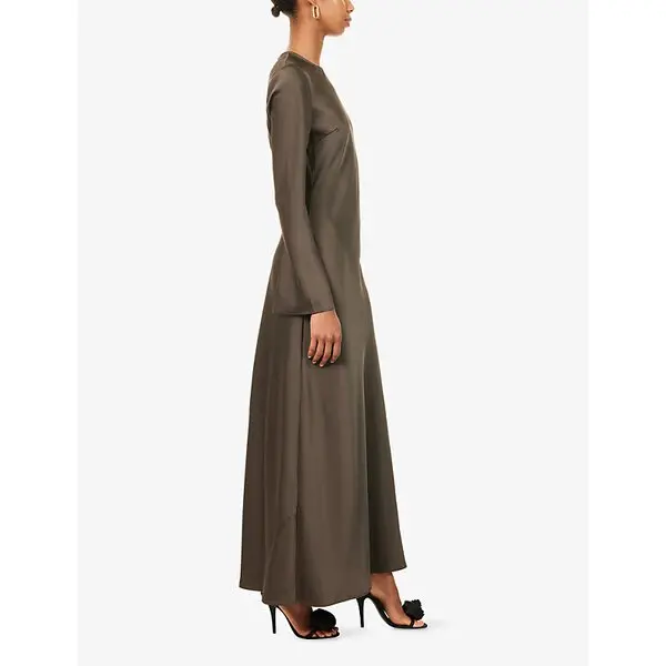ROTATE BY BIRGER CHRISTENSEN Long-sleeve Satin Maxi Dress - Black Olive