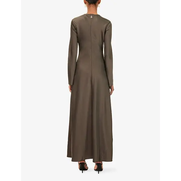 ROTATE BY BIRGER CHRISTENSEN Long-sleeve Satin Maxi Dress - Black Olive