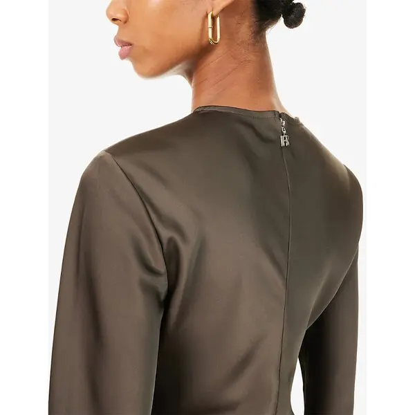 ROTATE BY BIRGER CHRISTENSEN Long-sleeve Satin Maxi Dress - Black Olive