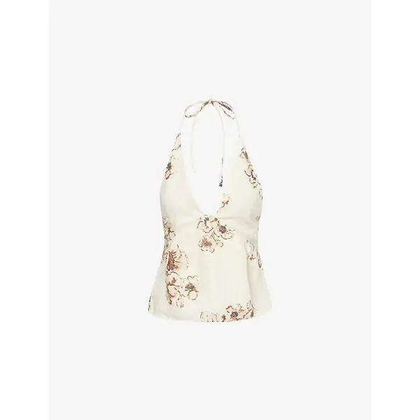 SIR. Freja Floral-pattern Linen Halterneck Top - Rosetta