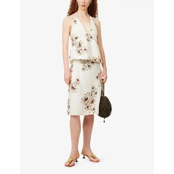 SIR. Freja Floral-pattern Linen Halterneck Top