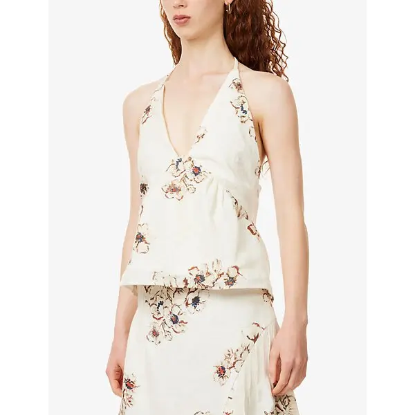SIR. Freja Floral-pattern Linen Halterneck Top