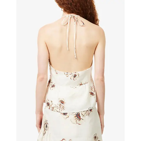 SIR. Freja Floral-pattern Linen Halterneck Top