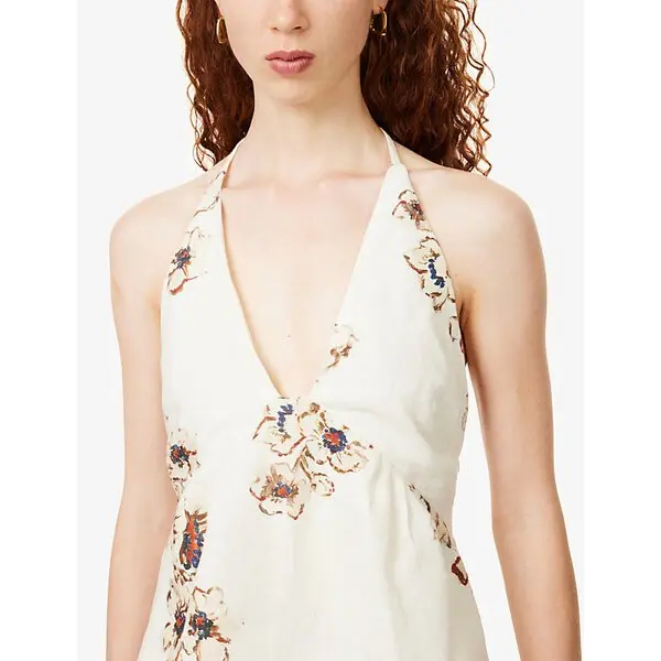 SIR. Freja Floral-pattern Linen Halterneck Top