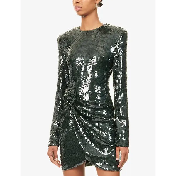 ROTATE BY BIRGER CHRISTENSEN Knot Long Sleeve Sequin Mini Dress