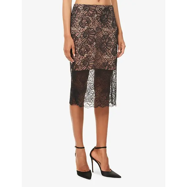 ROTATE BY BIRGER CHRISTENSEN Scalloped Lace Midi Pencil Skirt