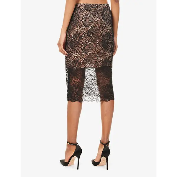 ROTATE BY BIRGER CHRISTENSEN Scalloped Lace Midi Pencil Skirt
