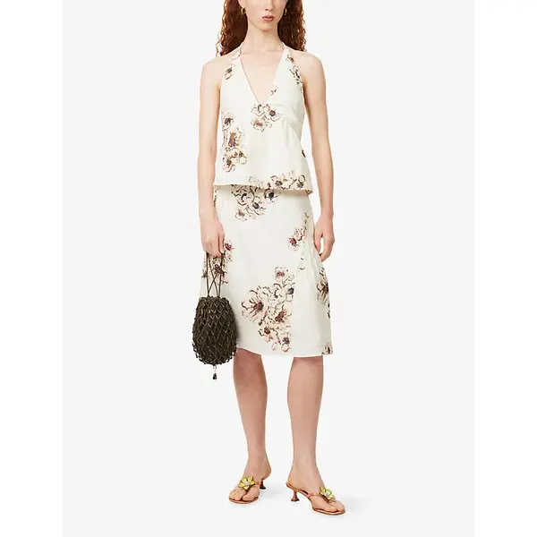 SIR. Freja Floral-pattern Linen Midi Skirt