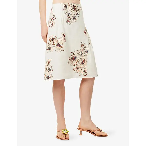 SIR. Freja Floral-pattern Linen Midi Skirt