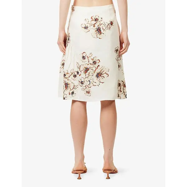 SIR. Freja Floral-pattern Linen Midi Skirt
