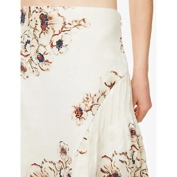 SIR. Freja Floral-pattern Linen Midi Skirt