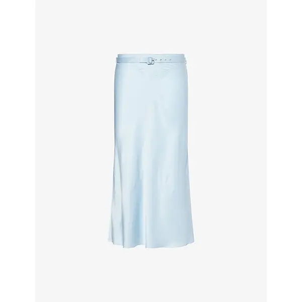 Anna October Kama Belted Satin Midi Skirt - Light Blue