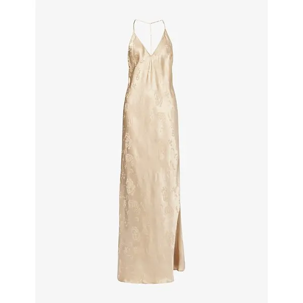 Anna October Justina Backless Satin Maxi Dress - Beige