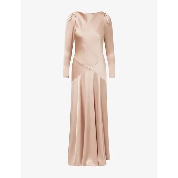 NEEDLE & THREAD Evangeline Cowl-neck Satin Gown - Biscuit