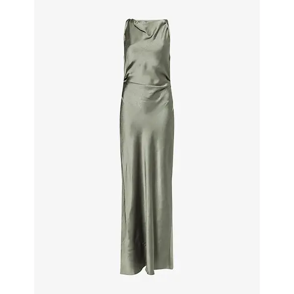 Vince Twisted Ruched Satin Maxi Dress - Pine Grove