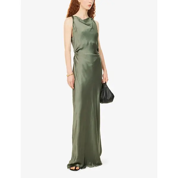 Vince Twisted Ruched Satin Maxi Dress