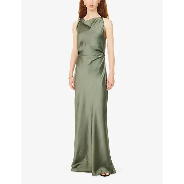 Vince Twisted Ruched Satin Maxi Dress