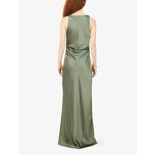 Vince Twisted Ruched Satin Maxi Dress