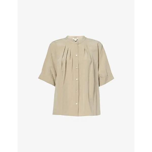 Vince Aline Gathered A-line Woven Shirt - Moss