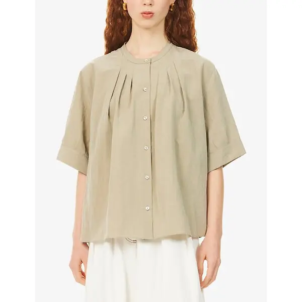 Vince Aline Gathered A-line Woven Shirt - Moss
