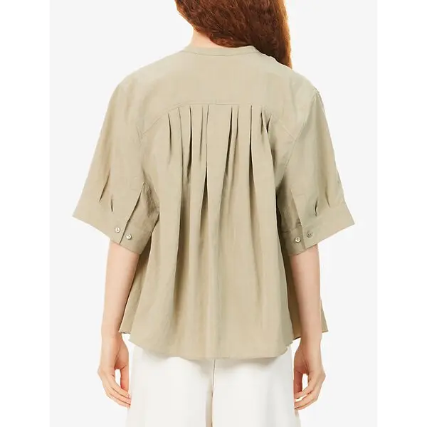 Vince Aline Gathered A-line Woven Shirt - Moss