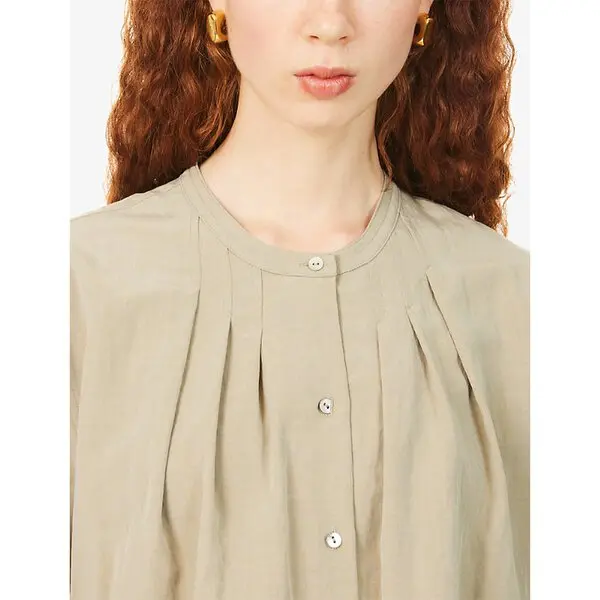 Vince Aline Gathered A-line Woven Shirt - Moss