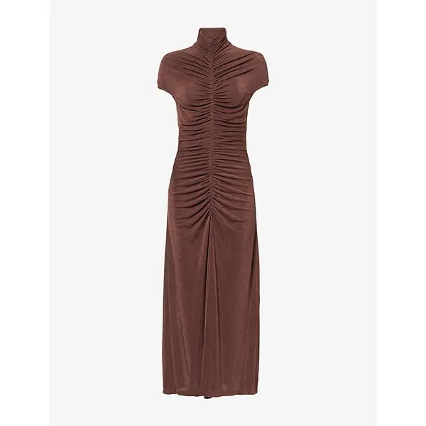 Anna October Priscilla Ruched Stretch-woven Midi Dress - Brown