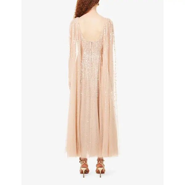 NEEDLE & THREAD Moonlight Sequin Cape Sleeve Ankle Gown
