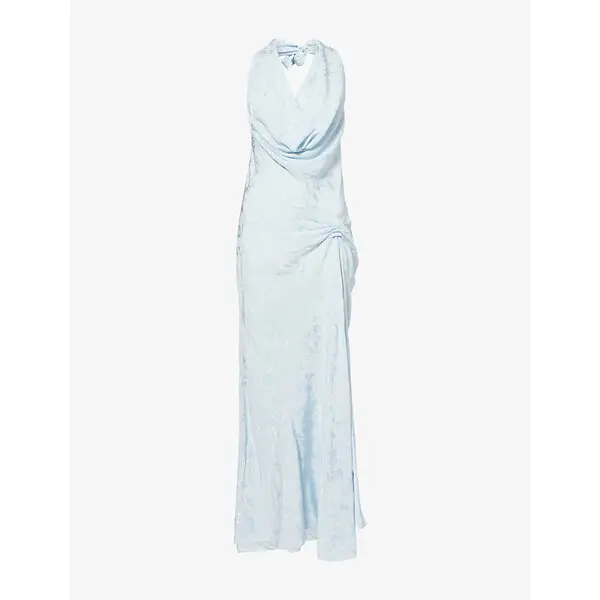 Anna October Kelly Draped Satin Maxi Dress - Light Blue