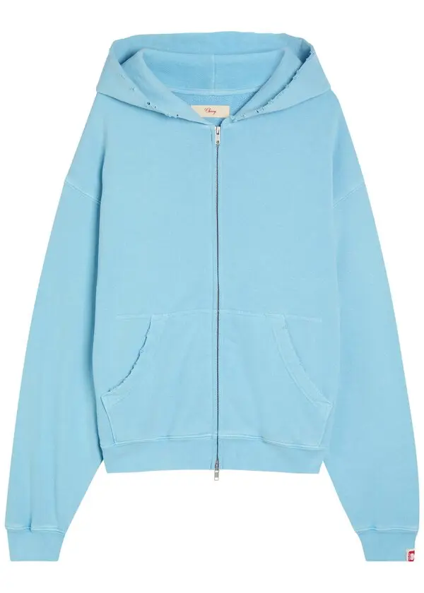 CHERRY LOS ANGELES Distressed Hooded Cotton Sweatshirt - Blue Light