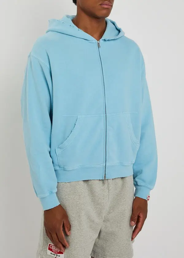 CHERRY LOS ANGELES Distressed Hooded Cotton Sweatshirt - Blue Light