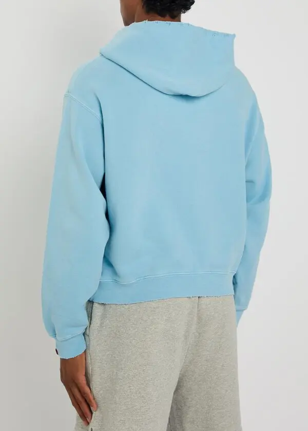 CHERRY LOS ANGELES Distressed Hooded Cotton Sweatshirt - Blue Light