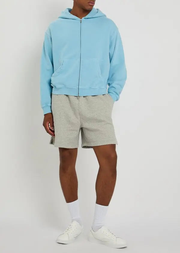 CHERRY LOS ANGELES Distressed Hooded Cotton Sweatshirt - Blue Light