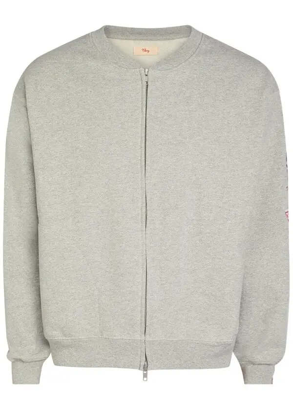 CHERRY LOS ANGELES Gecko Embroidered Zip-through Cotton-blend Sweatshirt - Grey