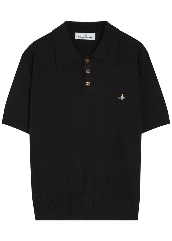 VIVIENNE WESTWOOD Logo-embroidered Wool And Cashmere-blend Polo Shirt - Black