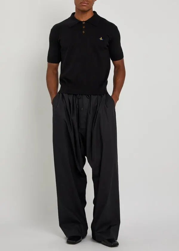 VIVIENNE WESTWOOD Logo-embroidered Wool And Cashmere-blend Polo Shirt - Black