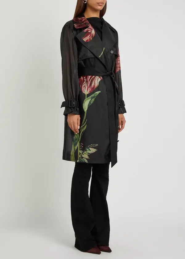 Alice + Olivia Silvia Floral-print Organza Trench Coat
