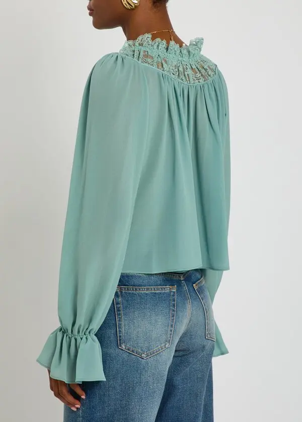 Chloé Ruffled Lace-trim Silk Blouse
