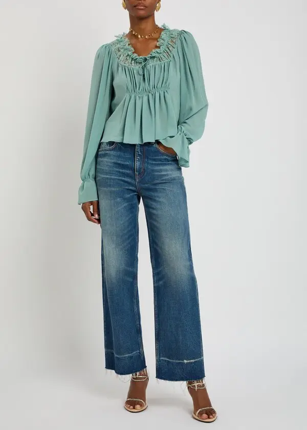 Chloé Ruffled Lace-trim Silk Blouse