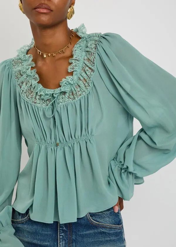 Chloé Ruffled Lace-trim Silk Blouse